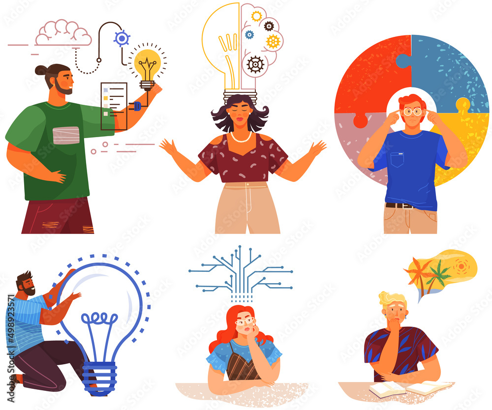 Mindset types set structural, analytical, logical and creative artistic ...