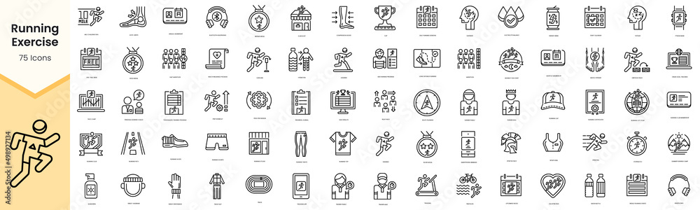 Set of running exercise icons. Simple line art style icons pack. Vector ...