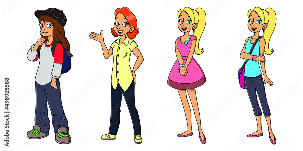 Hand drawn beautiful cute cartoon fashion girls. Vector illustration ...