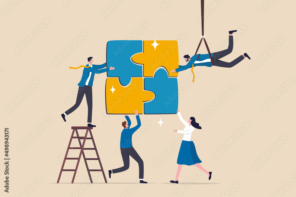 Collaboration work together to solve problem, teamwork unite together ...