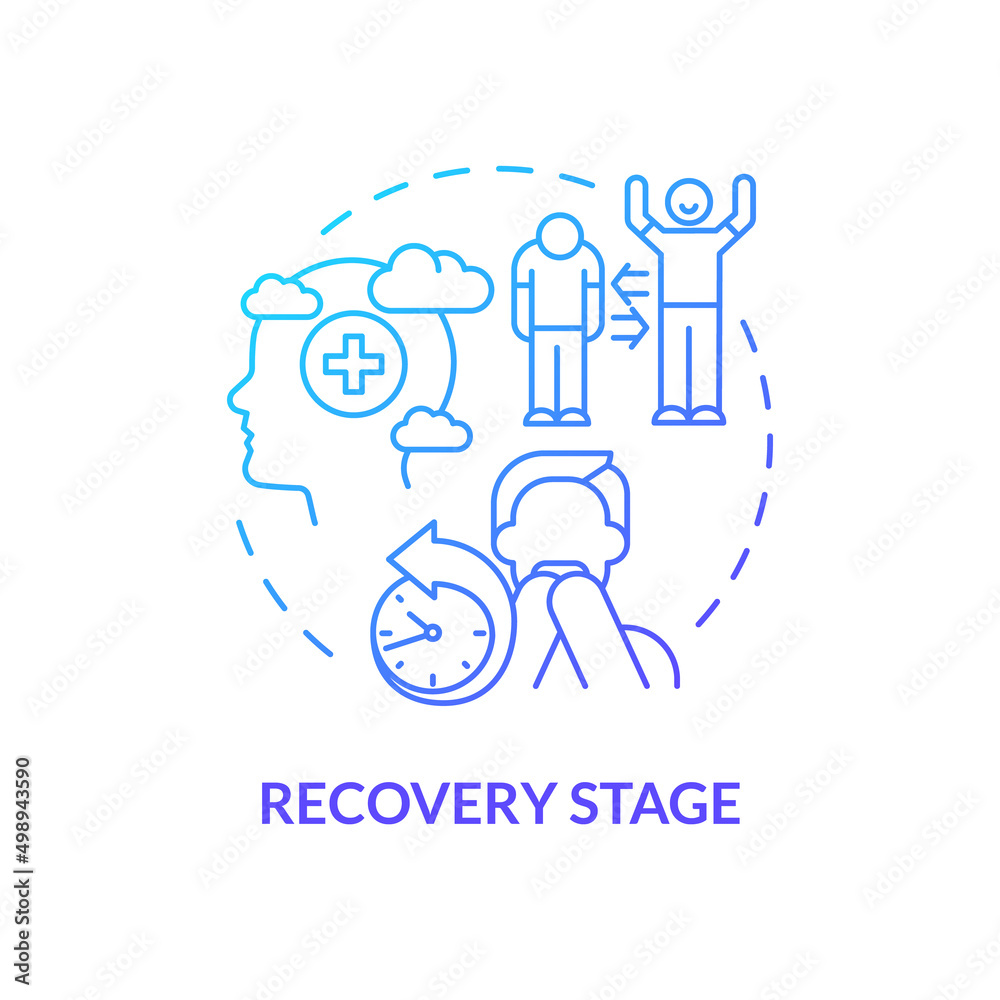 Recovery stage blue gradient concept icon. Traumatic experience ...