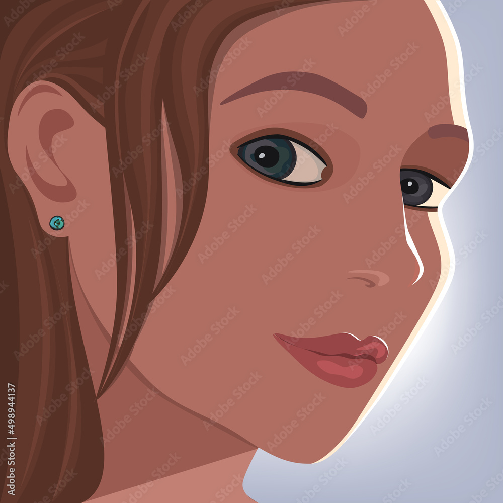 Pretty girl face, cartoon style drawing, vector illustration. Stock ...