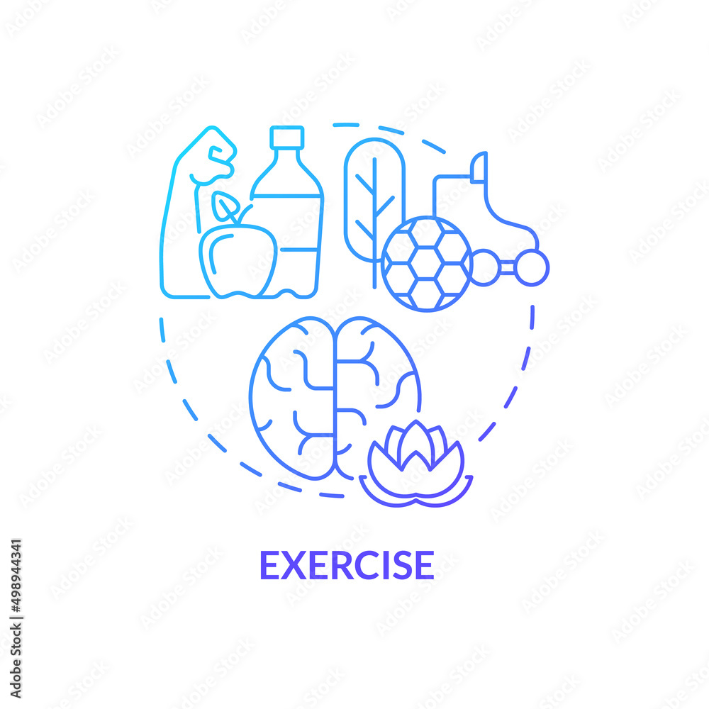 Exercise blue gradient concept icon. Calming mind and life balance ... Exercise blue gradient concept icon. Calming mind and life balance ...