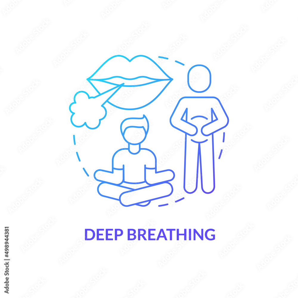 Deep breathing blue gradient concept icon. Right way to breathe for ...