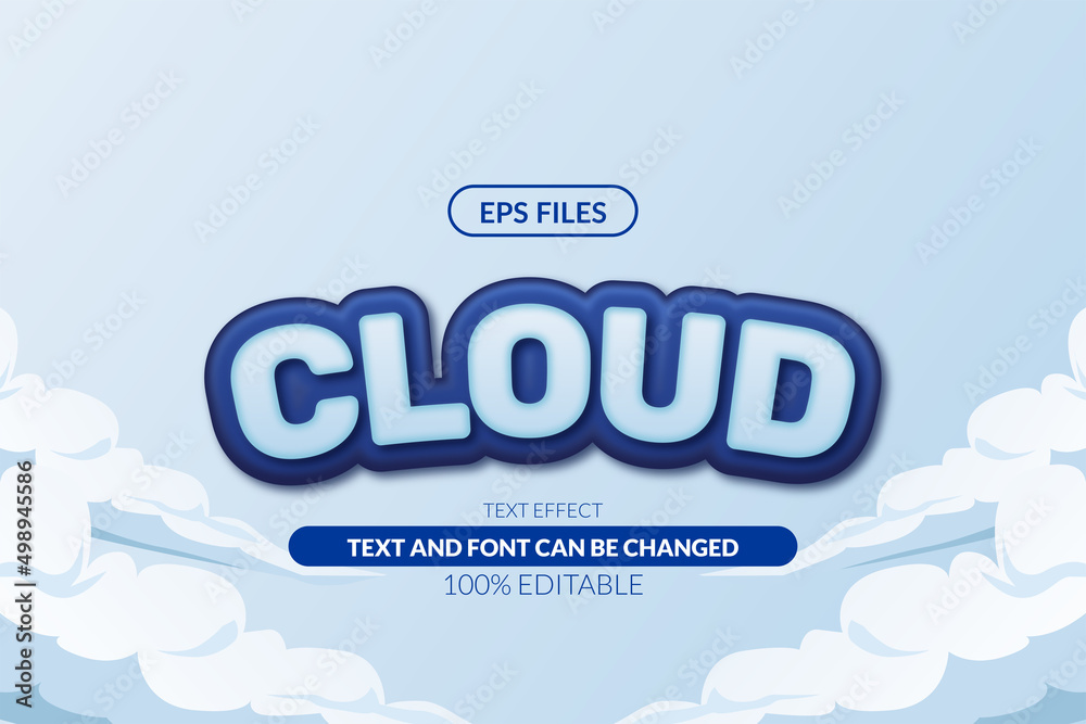 3d fun comfy blue cloud editable text effect. eps vector file. kid ...