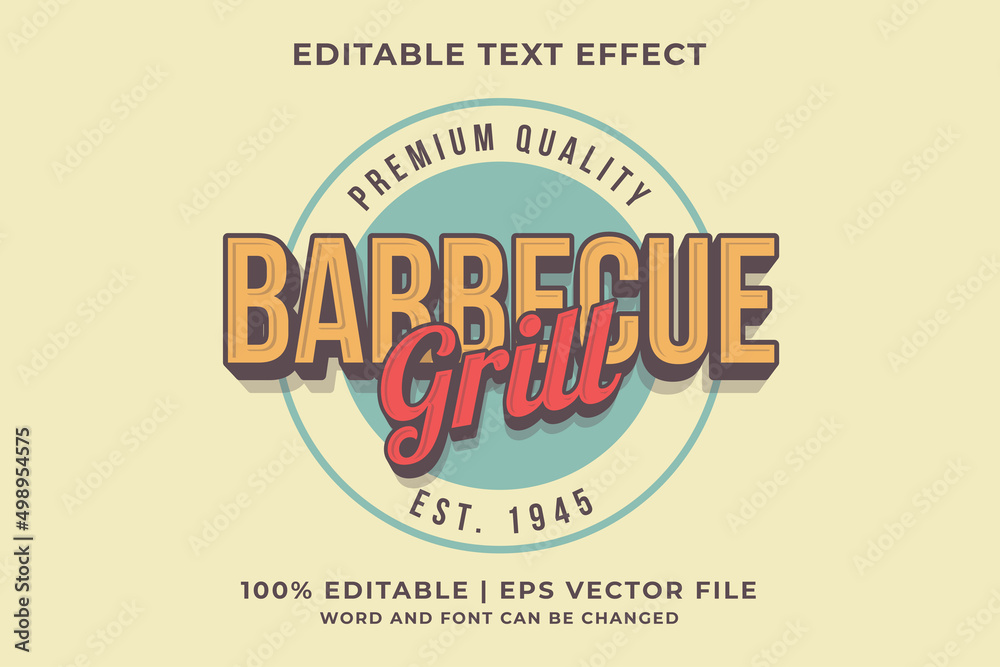 Editable text effect Barbecue Grill 3d Vintage Cartoon template style ...
