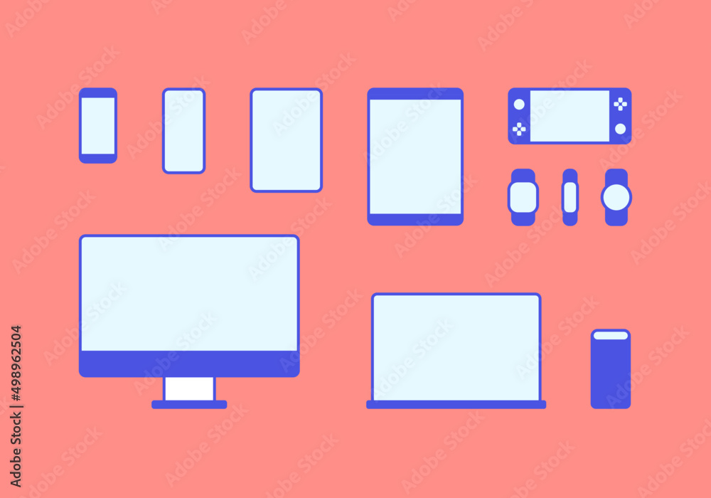 Modern electronic devices mockup template. Icon set of display ...