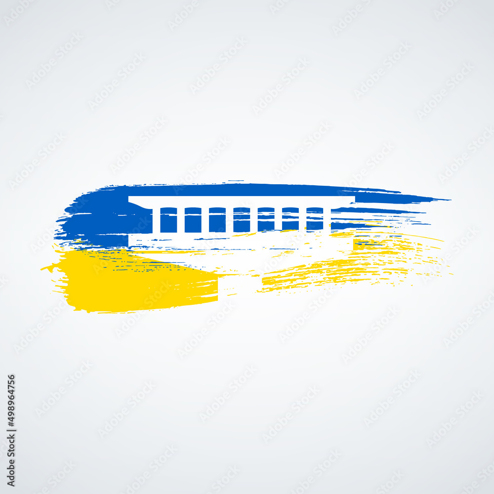 Irpin evacuation bridge in Ukraine national flag colors logo template ...