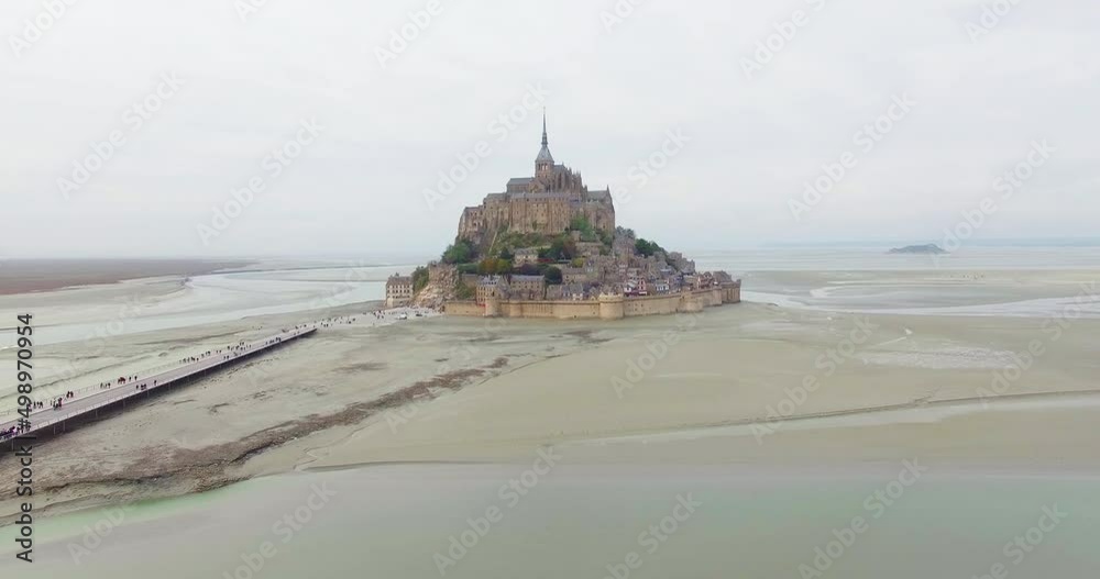 French Castle on a small island in France Le Mont Saint Michel Drone ...