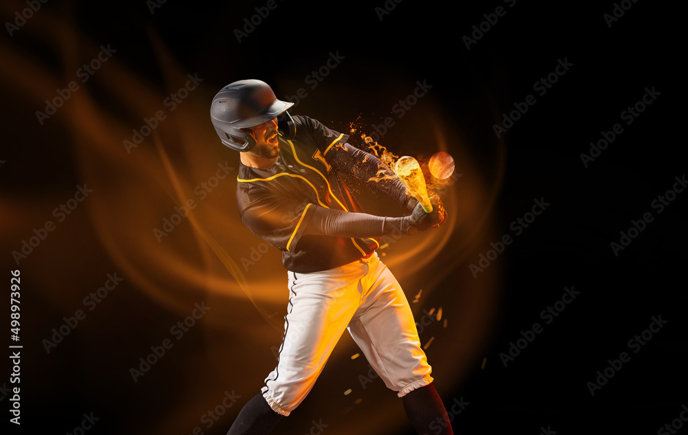 Professional baseball player in sports equipment training alone ...