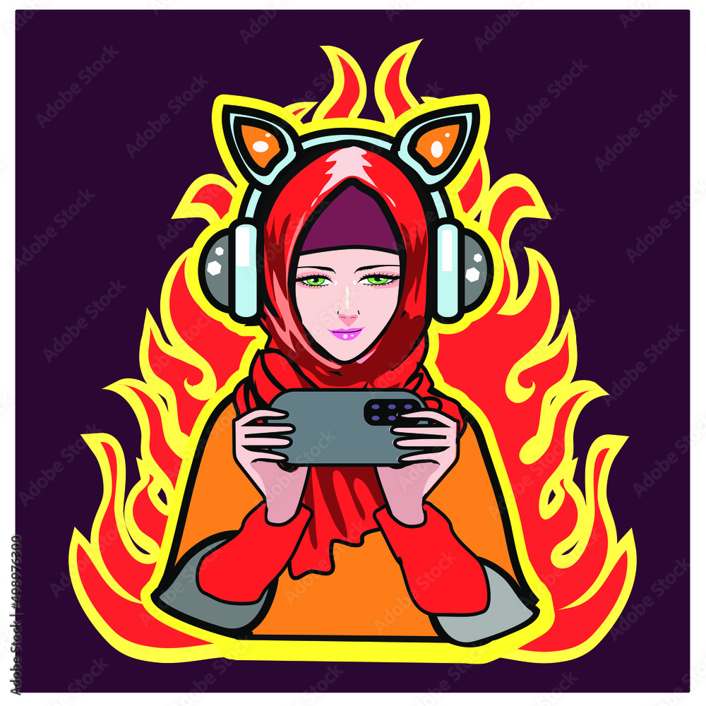 female gamer, hijab girl esport logo, woman mascot team vector Stock ...