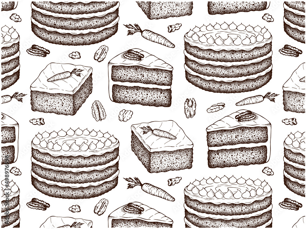 Vecteur Stock Sketch drawing pattern of Carrot cake isolated on white ...