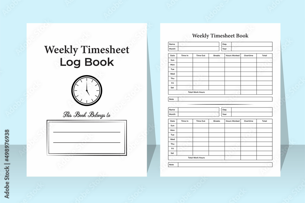 Weekly timesheet log book KDP interior. Business and office employee ...