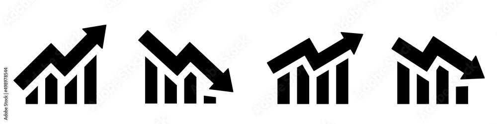 Growing bar graph icon set. Simple chart increase. Progress bar symbol ...