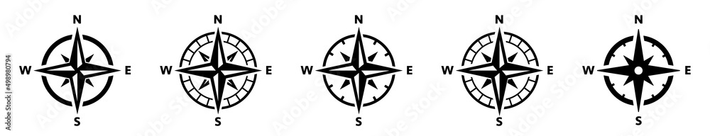 Compass icons set. Compass rose sign. Windrose symbol. Nautical wind ...