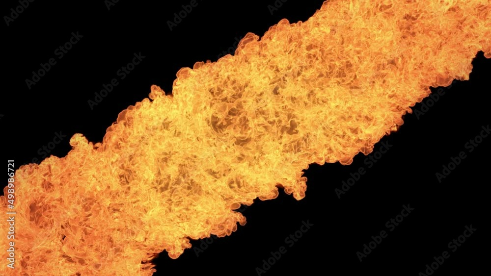 Flaming fire trail moving diagonally across the frame on a transparent ...