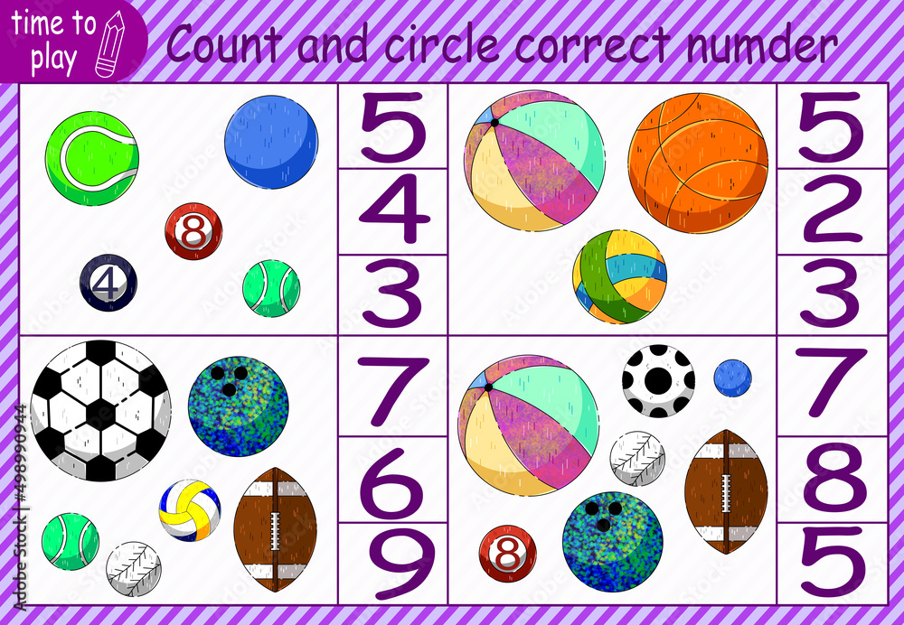 children's educational game, task. count how many balls are in the ...
