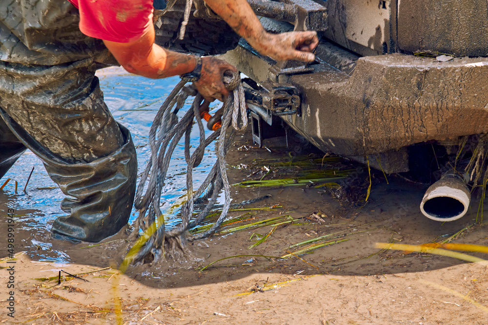 Photo & Art Print The 4x4 off road got stuck in a huge puddle of mud ...