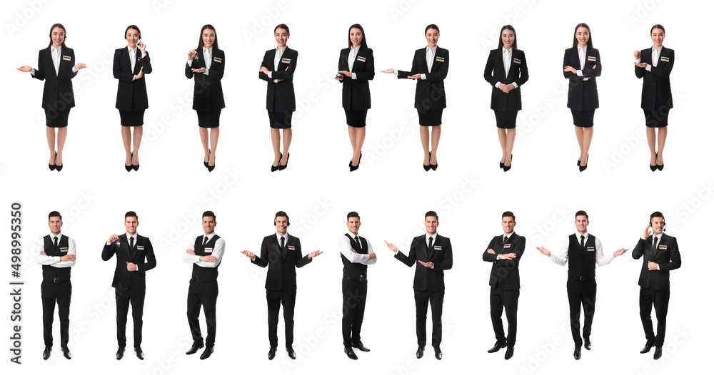 Collage with photos of receptionists on white background. Banner design ...