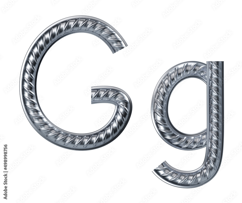 Letter g. font from construction rebar. 3D render Stock Illustration ...