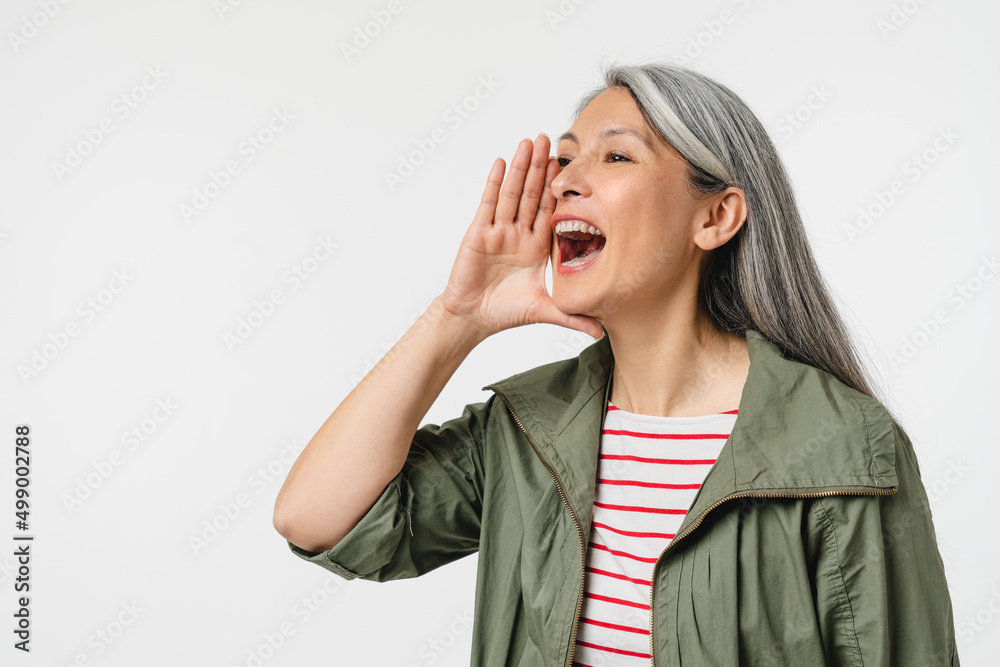 Closeup cropped portrait of caucasian mature middle-aged woman with ...