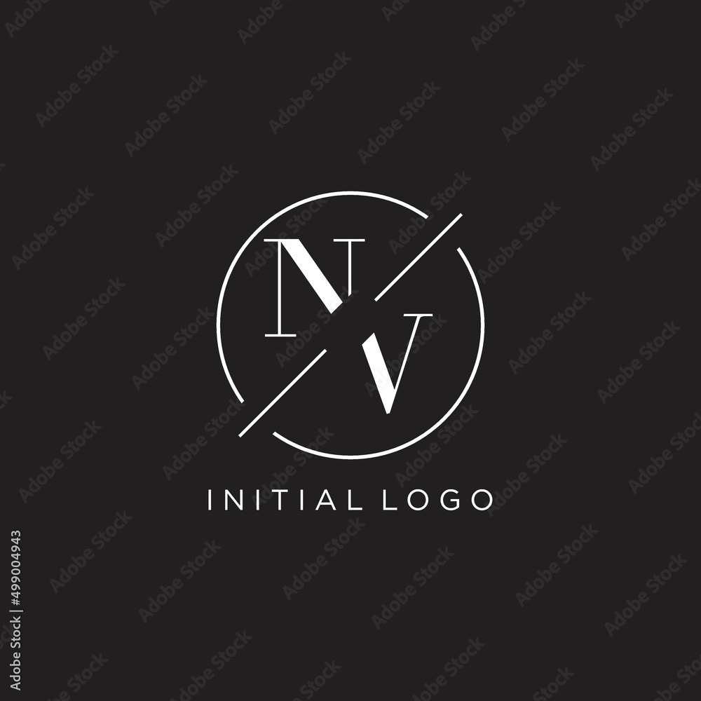 Letter NV logo with simple circle line. Creative look monogram logo ...