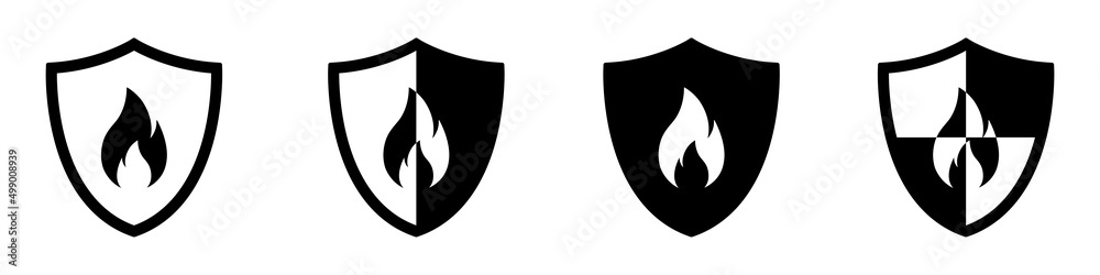 Fire Shield Icon Symbol. Fire Protection Set Icon. Fire Safety Icon ...