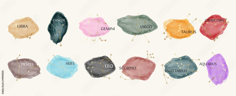 Zodiac constellations. Horoscope line symbols on white background ...