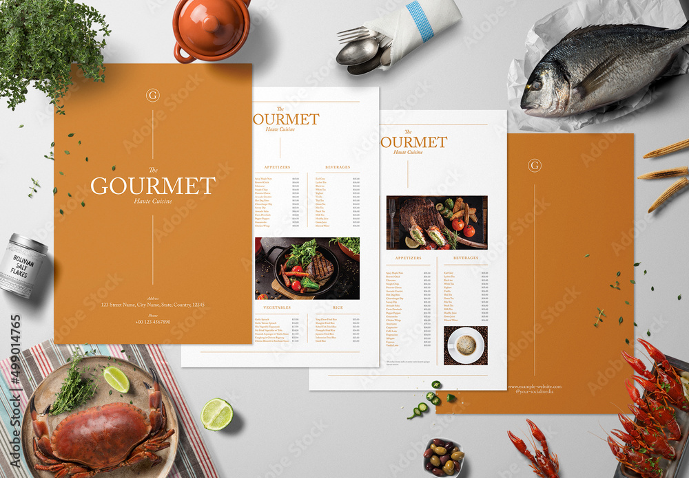 Gourmet Restaurant Menu Stock Template | Adobe Stock