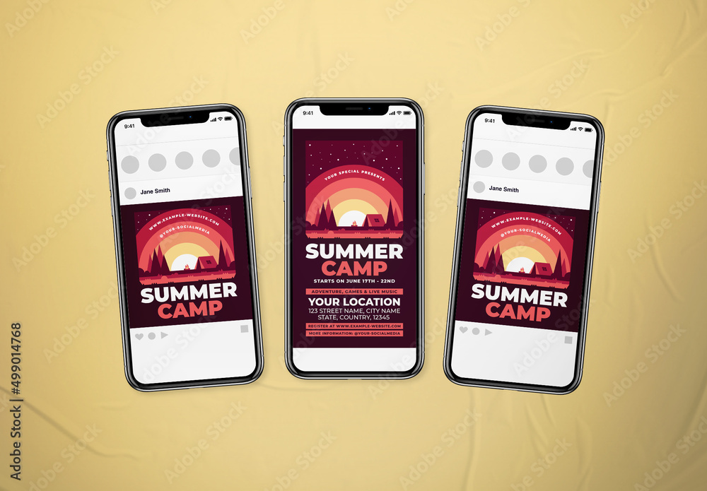 Summer Camp Social Media Layout Stock Template | Adobe Stock