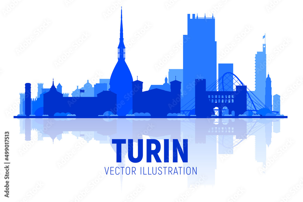 Turin, Italy city skyline silhouette on a white background. Vector ...