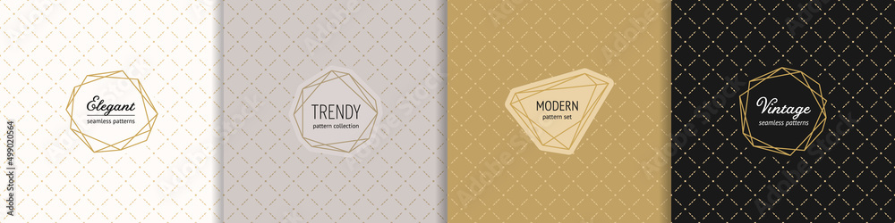 Vector golden minimalist seamless patterns with stylish modern labels ...