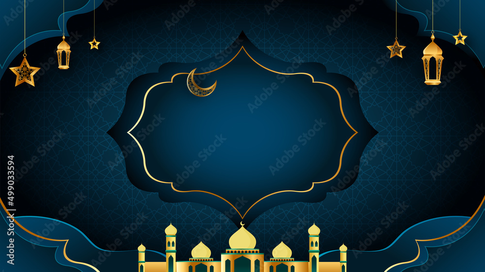 Muslim background with golden mosque in the bottom of the illustration ...