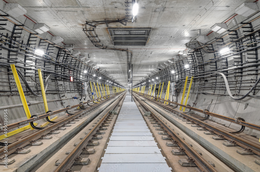 Construction of a new subway tunnel. Modern urban transport line Stock ...