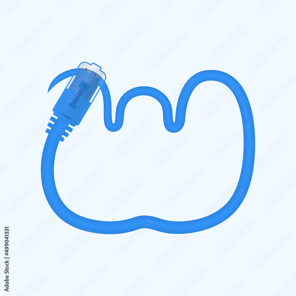 W letter made blue network cable. Vector ethernet rj45 digital cable ...