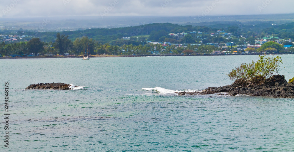 Downtown Hilo Waterfront Across Hilo Bay From Coconut Island Park, Hilo ...