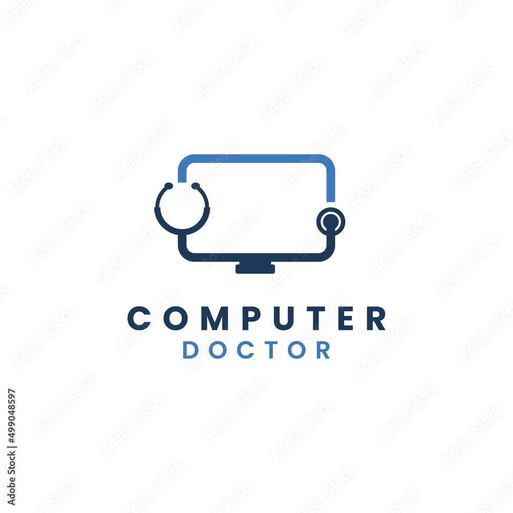 computer doctor logo, computer with stethoscope logo concept modern ...