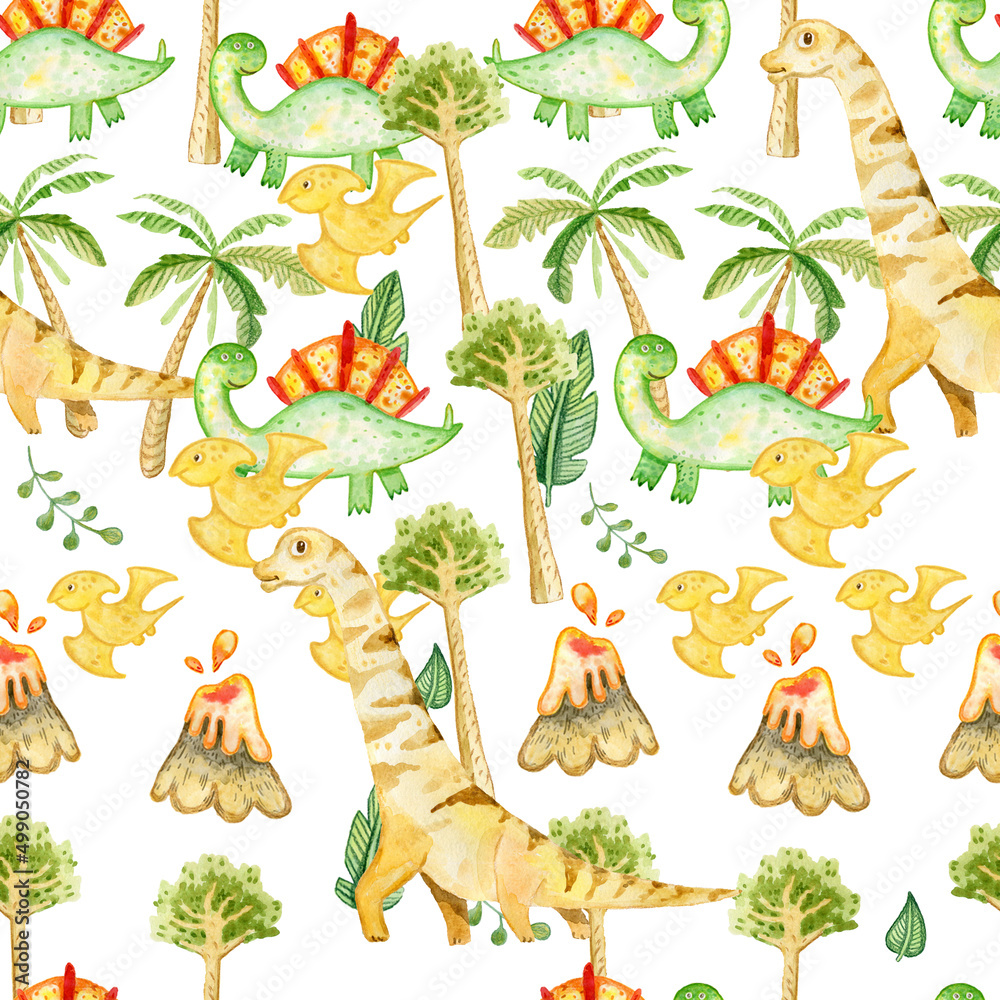 Seamless Pattern for Children's Goods Cute Cartoon Dinosaurs Handheld ...