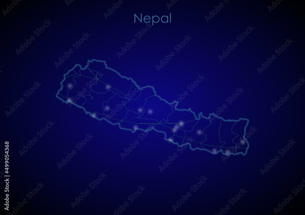 Nepal concept map with glowing cities and network covering the country ...