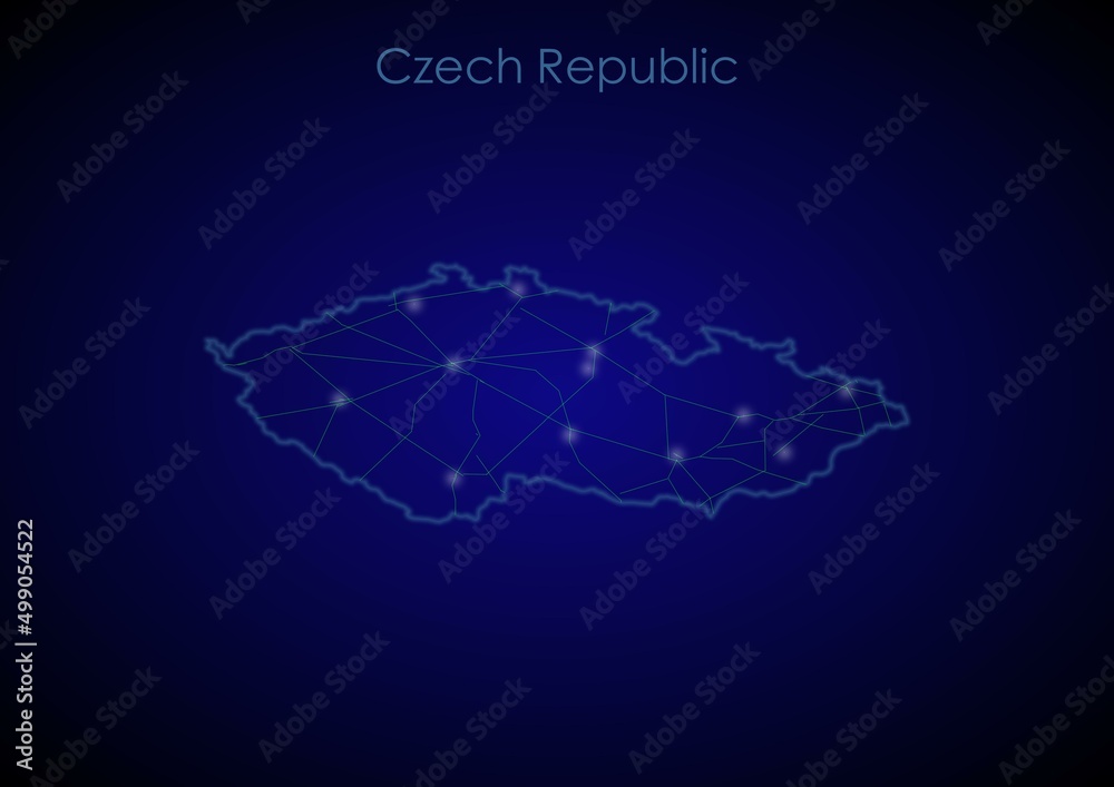 Czech Republic concept map with glowing cities and network covering the ...