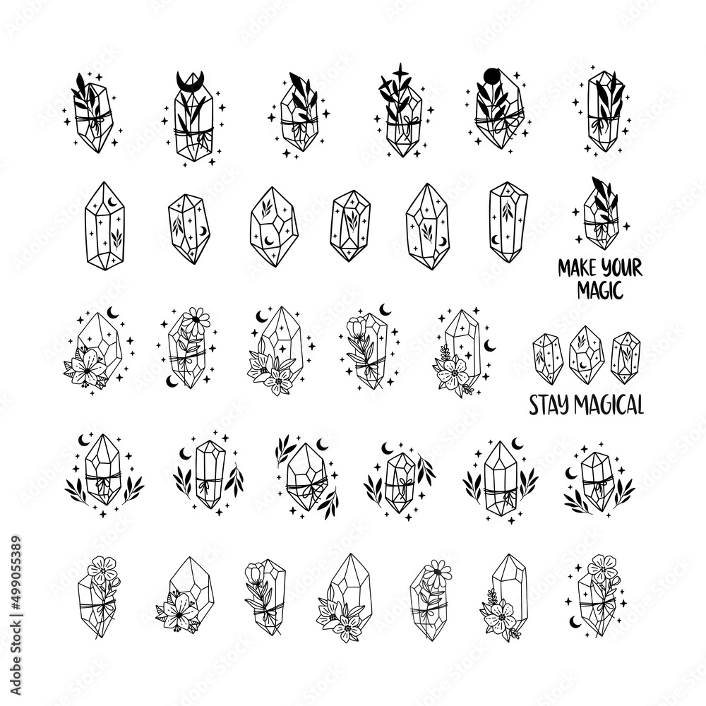 Magic celestial crystal vector illustration set. Witchcraft symbol gem ...