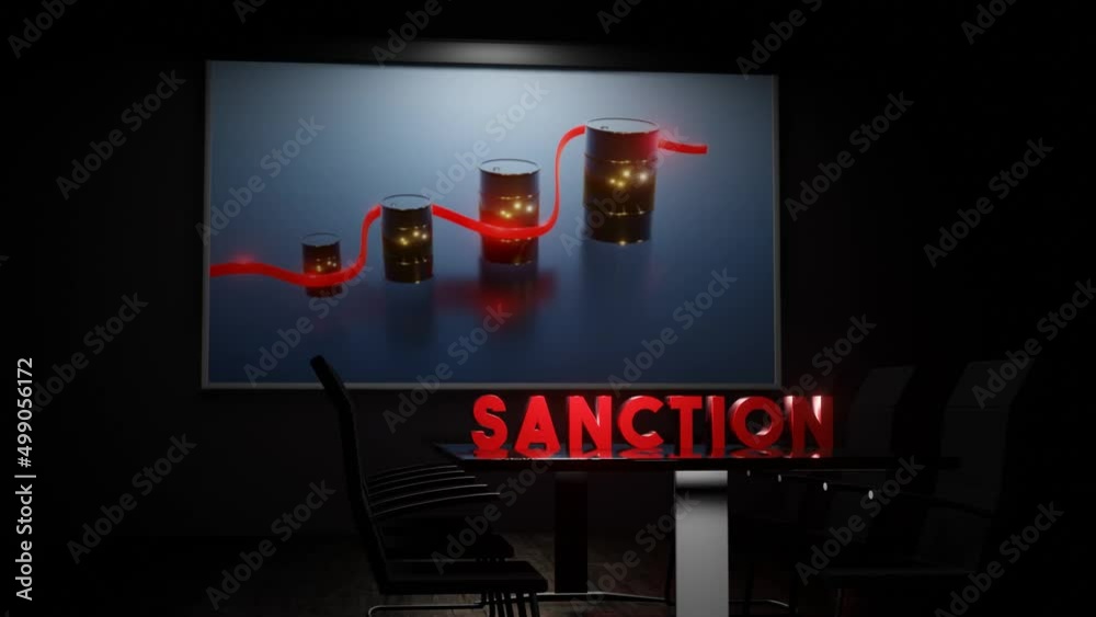 Vidéo Stock Oil sanctions. Boardroom with flat screen showing rising ...