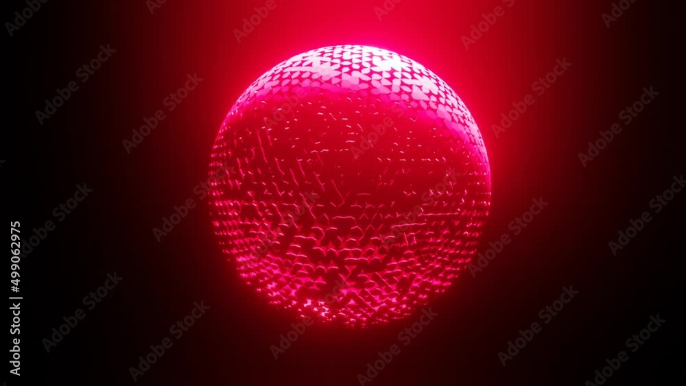 Red illuminated abstract sphere transformed and deformed many lightning ...