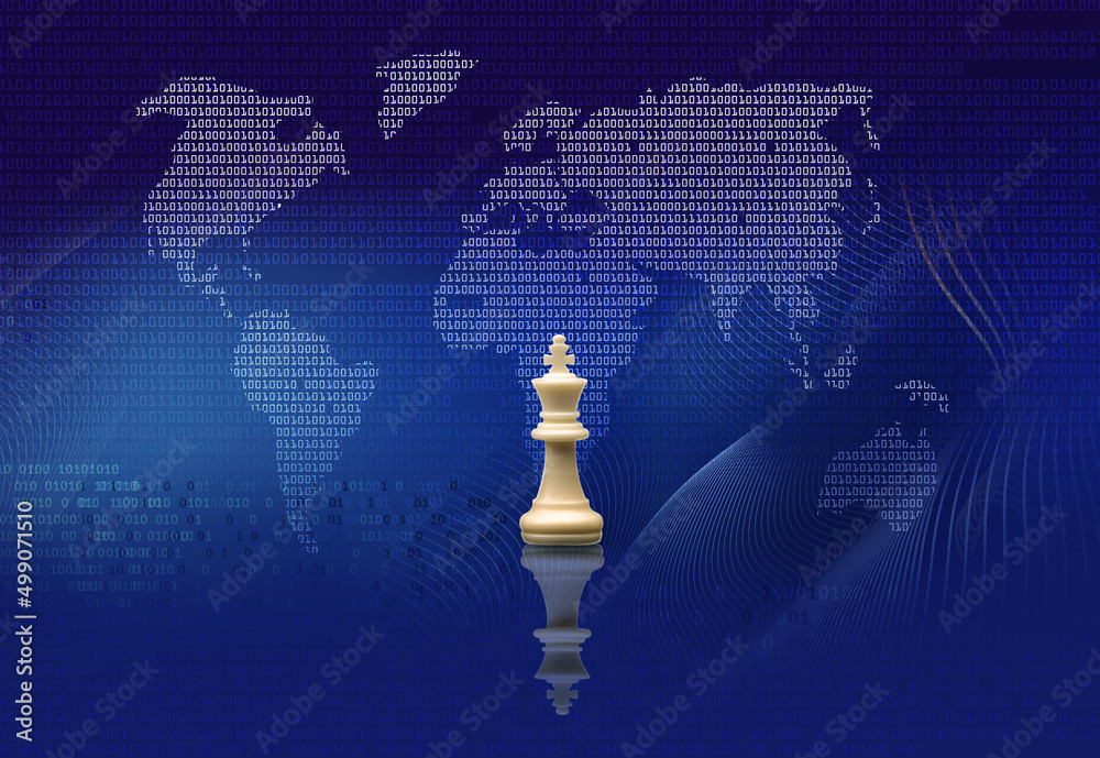 King leader of digital world concept, White king chess stand in front ...