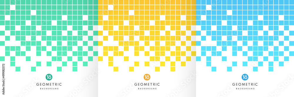Set of Abstract yellow, light blue and green color square pixel ...