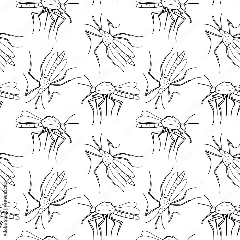 Vector seamless pattern of black outline mosquitos, moths, midges in ...