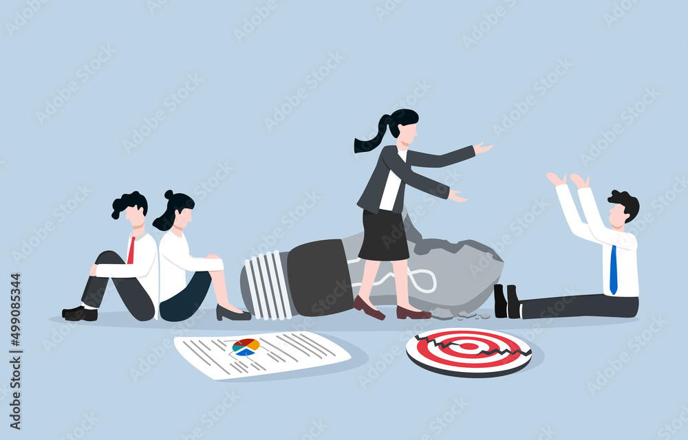 Business team failure to reach target, loss of ideas to finish group ...