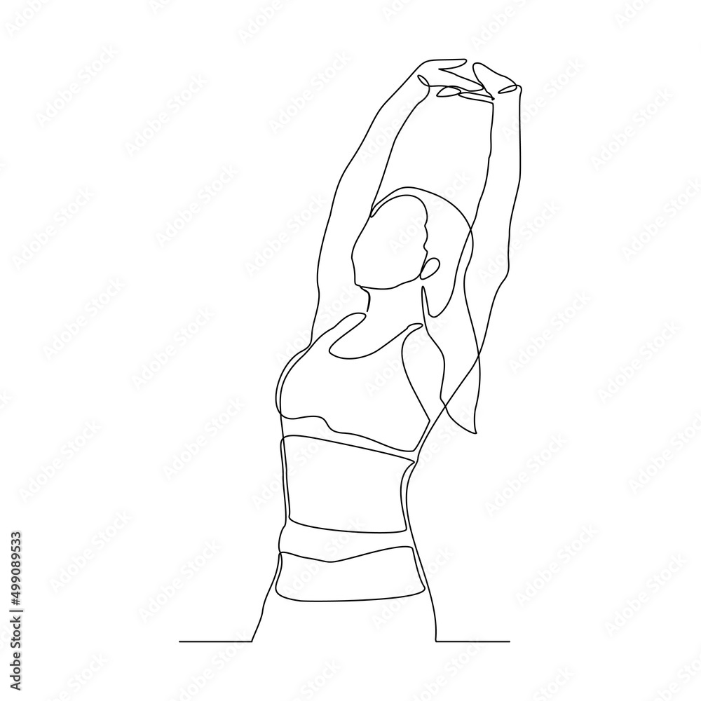 Continuous single one line drawing of woman stretching hand to ...