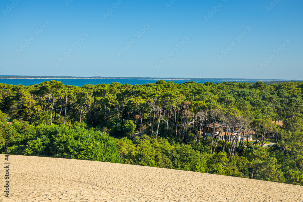 North side of the Dune du Pilat and the Landes pine forest in Gironde ...