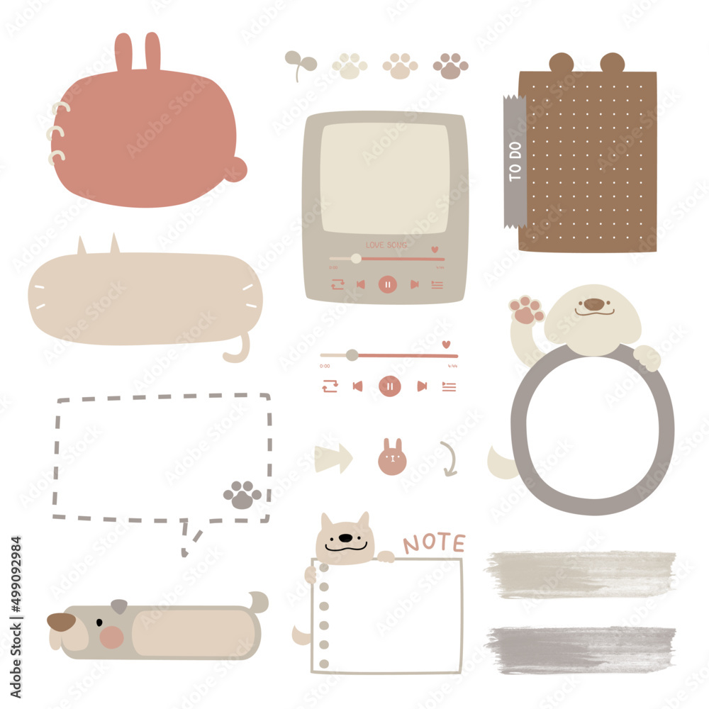 set of cute doodle text box planner with icon sticker, speech bubble ...